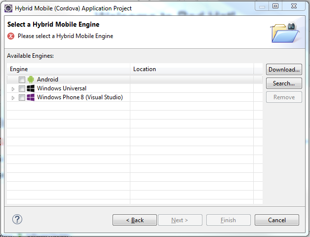 Problems selecting a Hybrid Mobile Engine| JBoss.org Content Archive (Read Only)